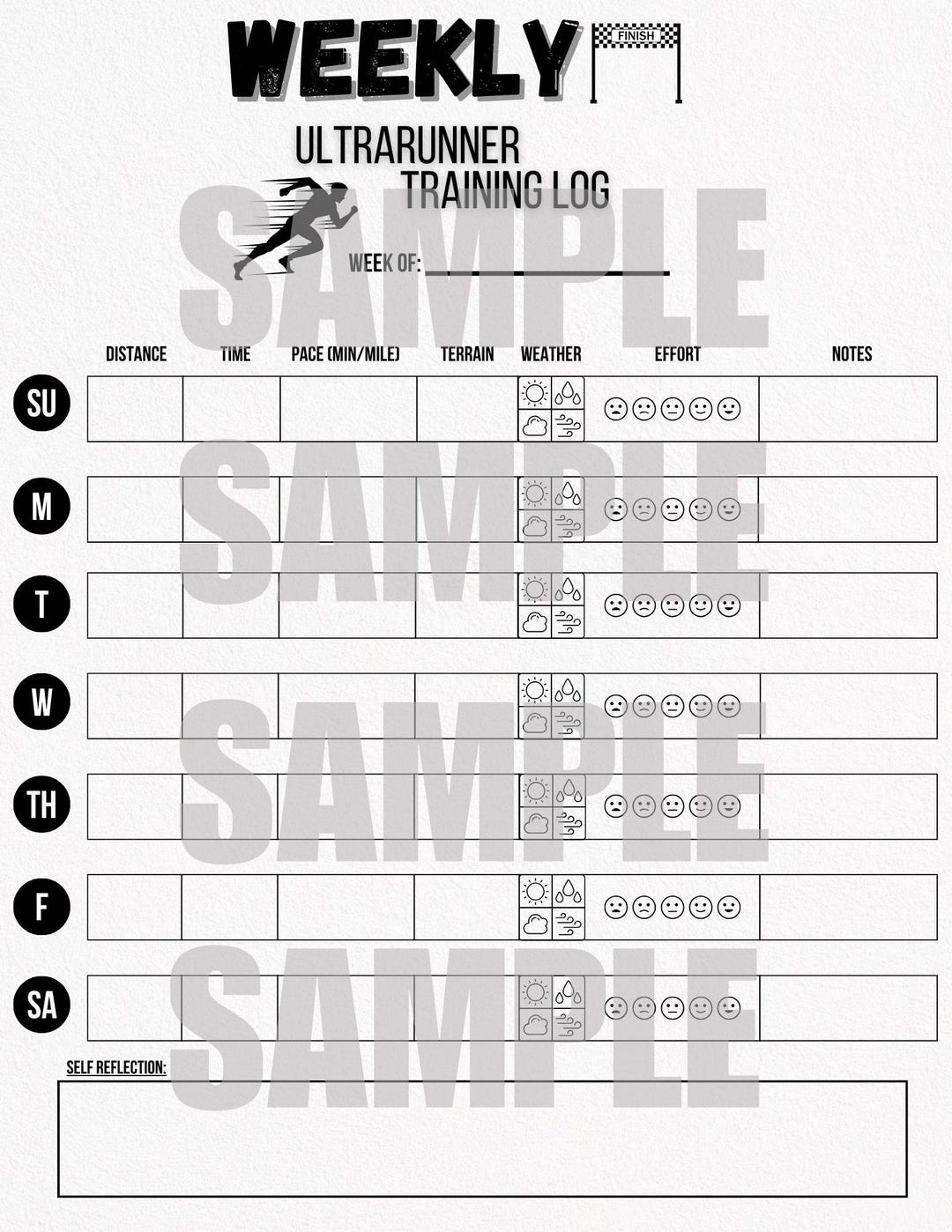 Printable- Ultramarathon Training Log (black/white) - Etsy