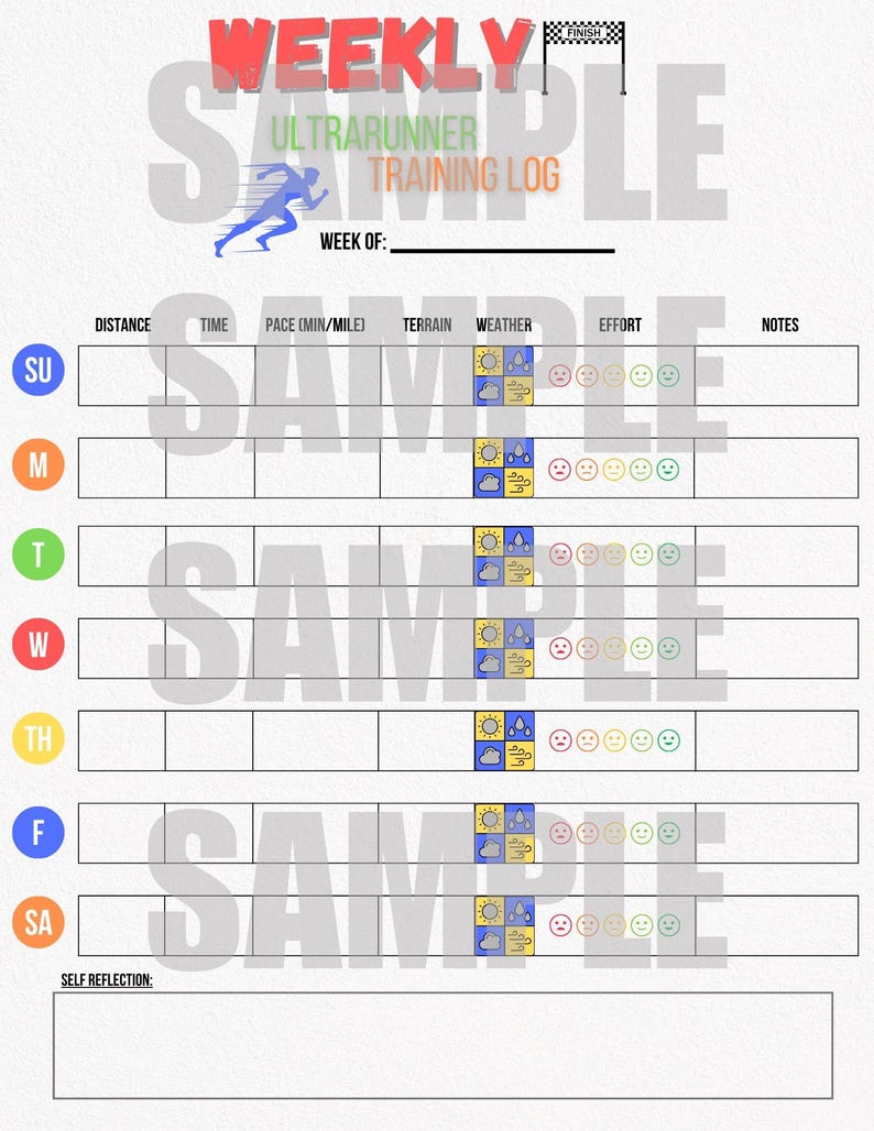 Printable-ultramarathon Training Log (color) - Etsy