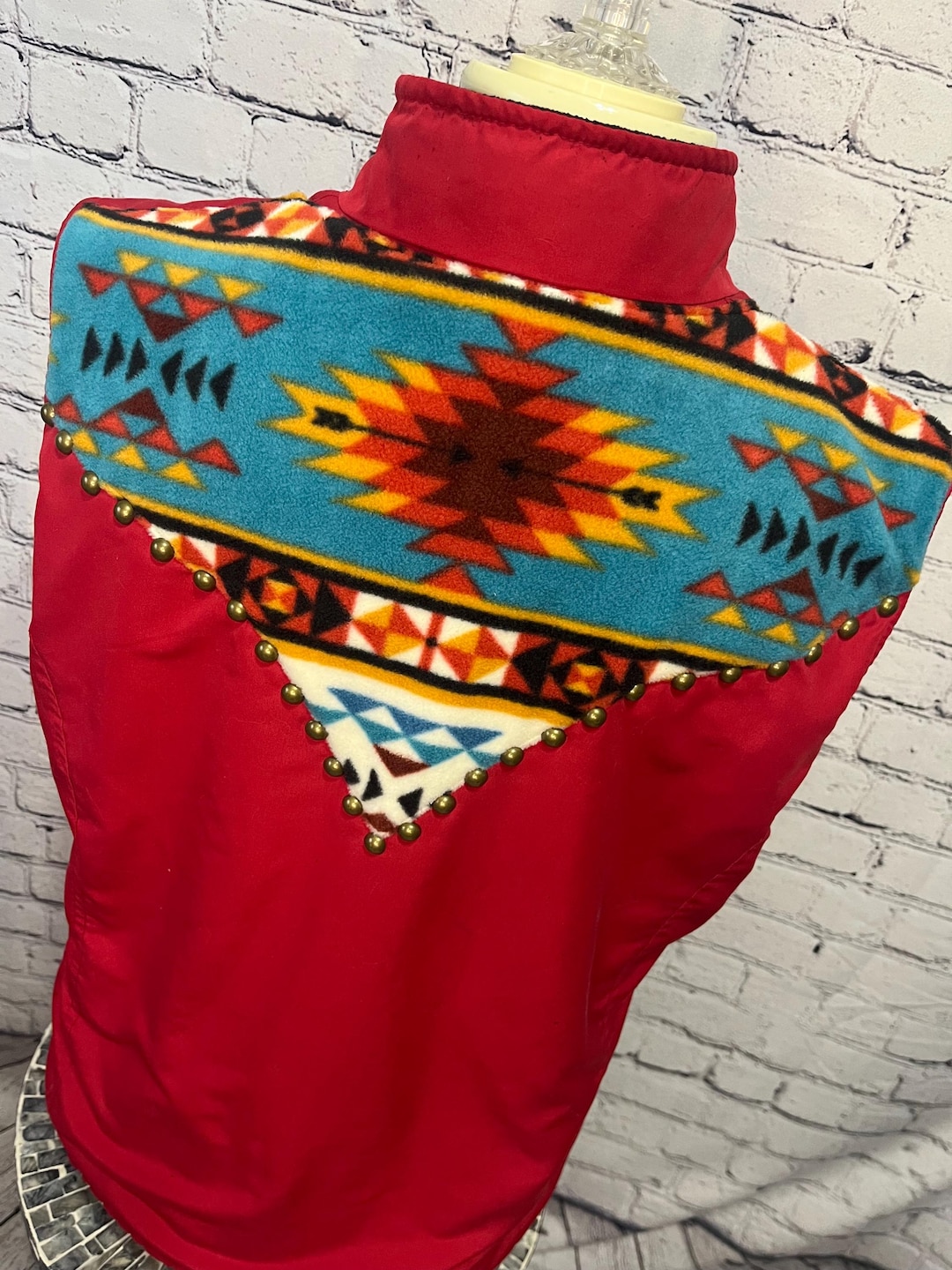 Red Western Riding Vest W/ Navajo Design- LARGE - Etsy