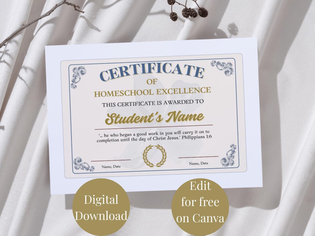 Editable Christian Homeschool Home Education Certificate Graduation ...