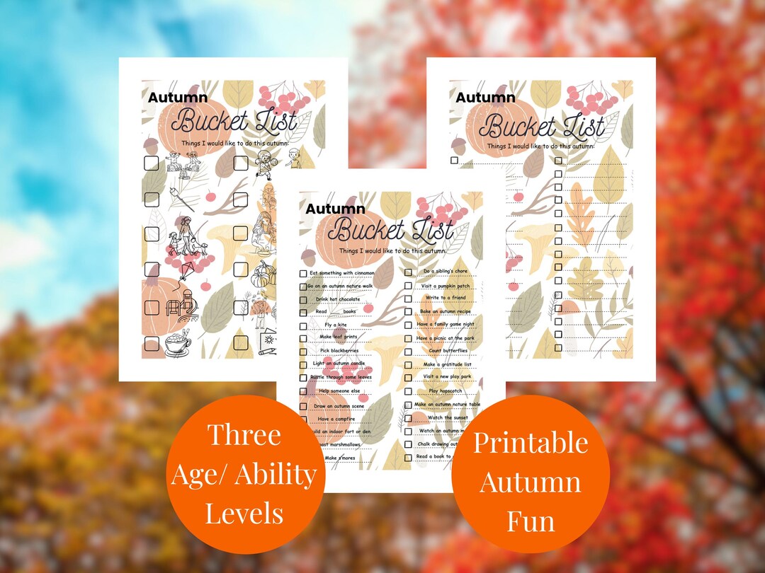 Kids Autumn Fall Bucket List Printable Set Goals Printable Cosy Family ...
