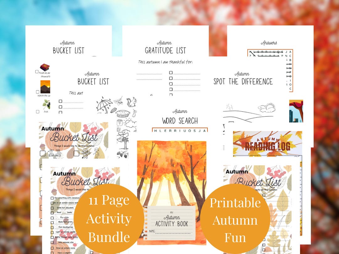 Autumn Fall Kids Activity Printables Bundle Reading Log Bucket List ...