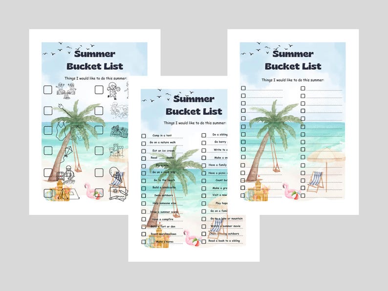 Kids Summer Bucket List Goals Palm Tree Theme Digital Download A4 ...