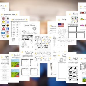 Kids Summer Road Trip Activity Sheets Worksheets Workbook Fun Screen ...