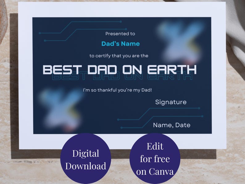 Best Dad Award Certificate Space Present Editable Template Printable ...