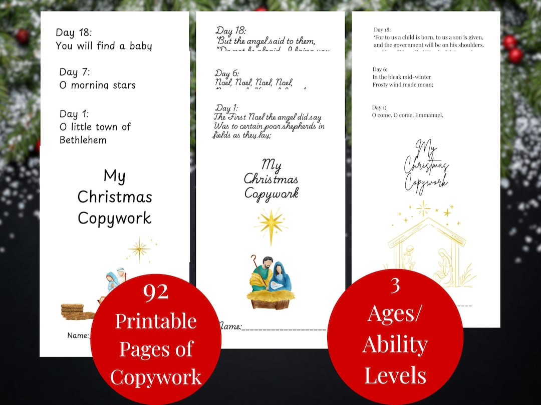 Christmas Copywork Advent Activity Pages Printable Multiple Age ...