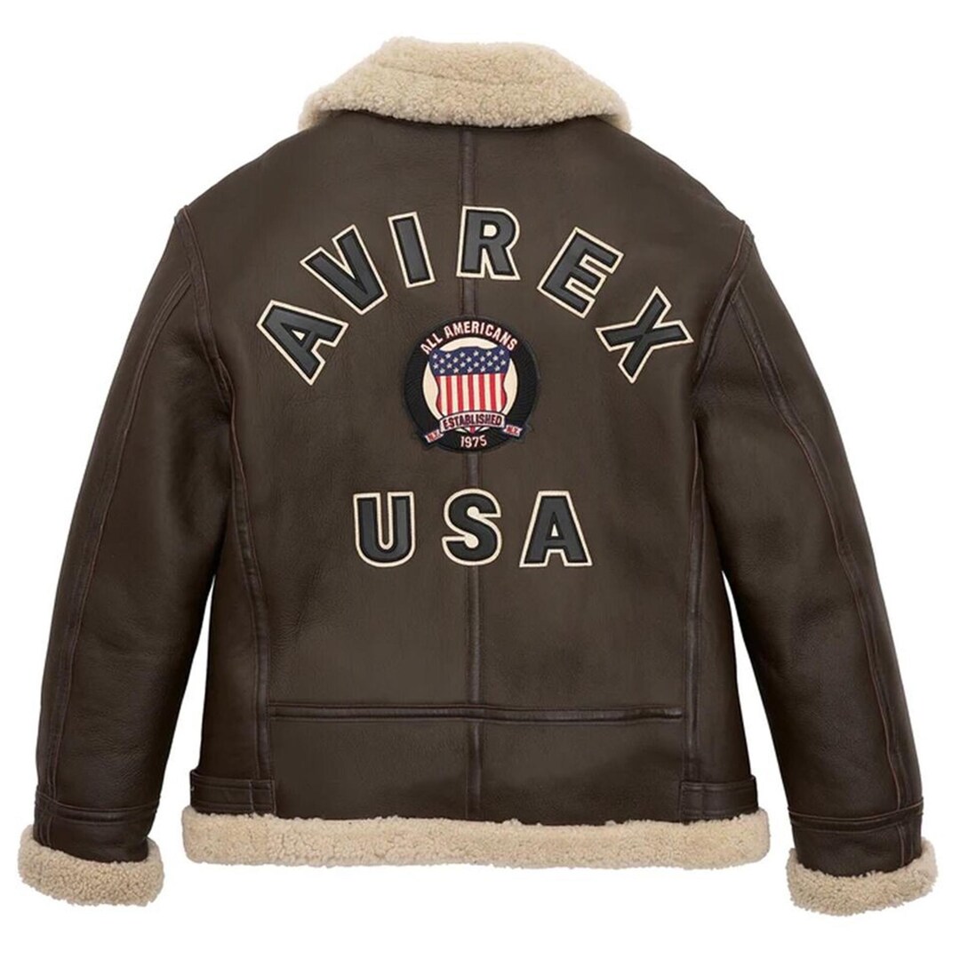 Men's Handmade Avirex B3 Bomber Brown Jacket: Shearling Leather Winter ...
