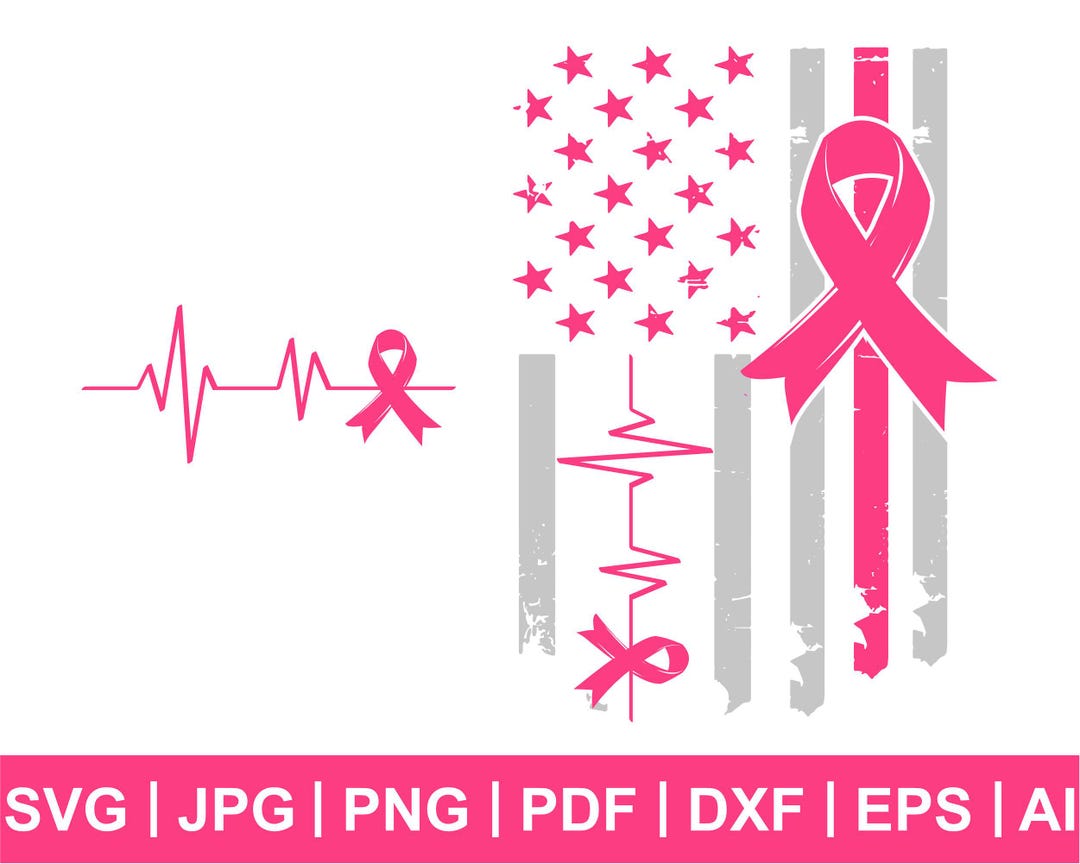 Pink Ribbon American Flag SVG: Breast Cancer Awareness (digital ...