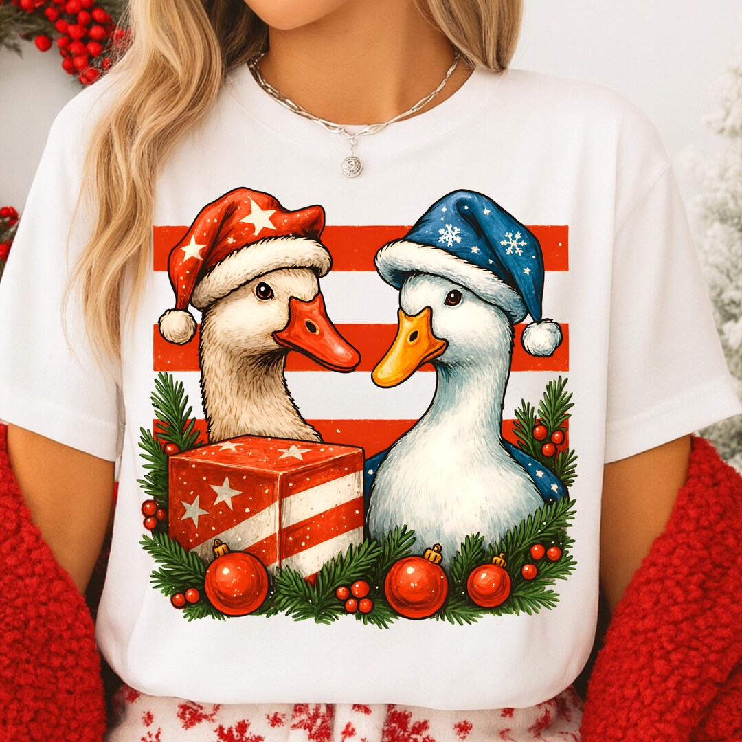 Festive Duck Couple Illustration 2026 | Whimsical Retro Christmas ...