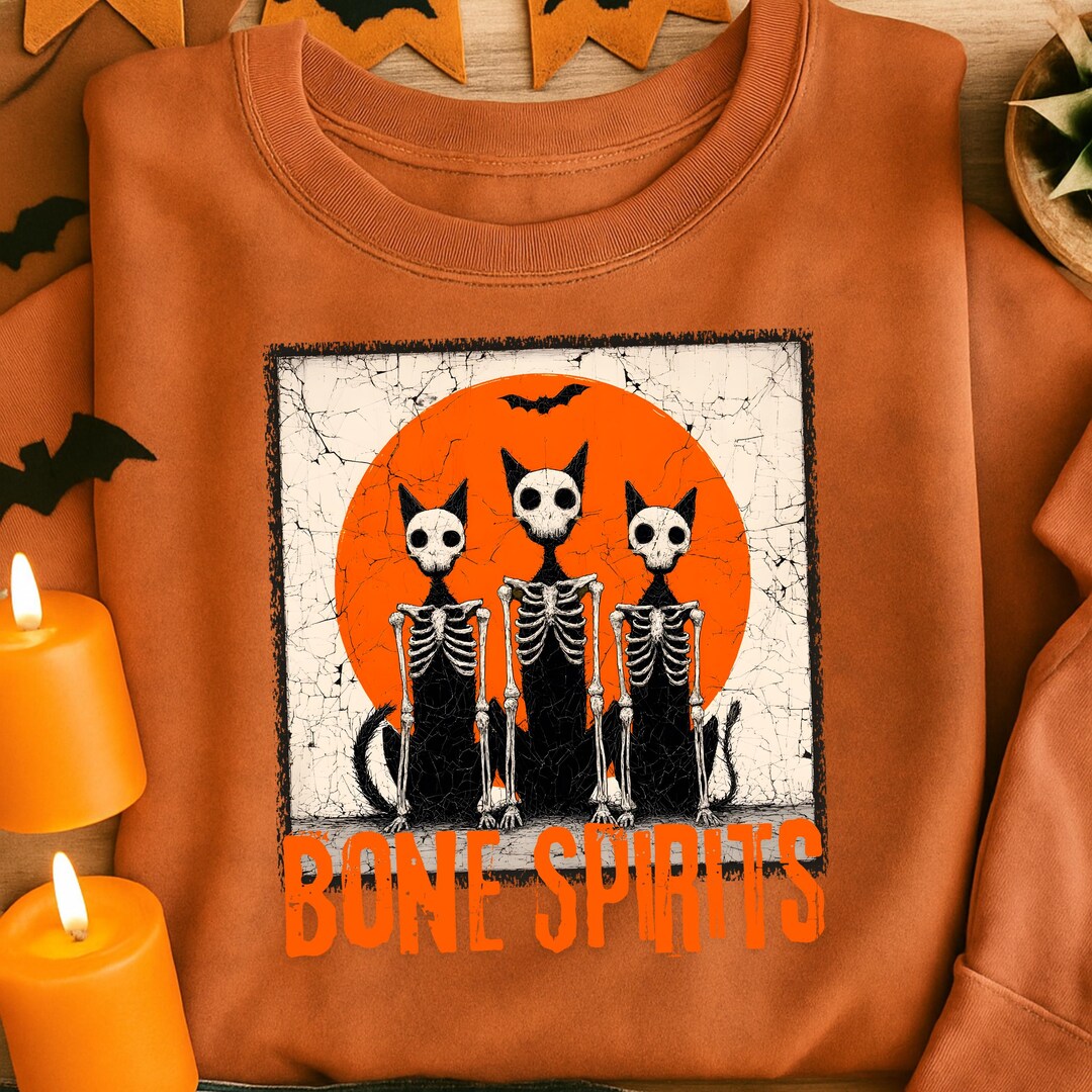 Bone Spirits Halloween Cat Skeleton Print PNG– Spooky Gothic Skull Cats ...