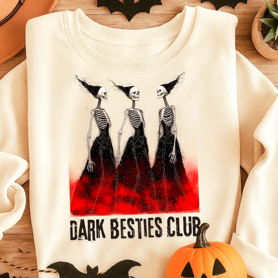 Dark Besties Club T-shirt PNG– Gothic Skeleton Print, Witchy Horror ...
