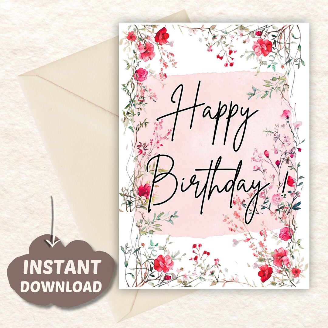 Floral Printable Birthday Card - Lovely Flower Design - Handmade ...