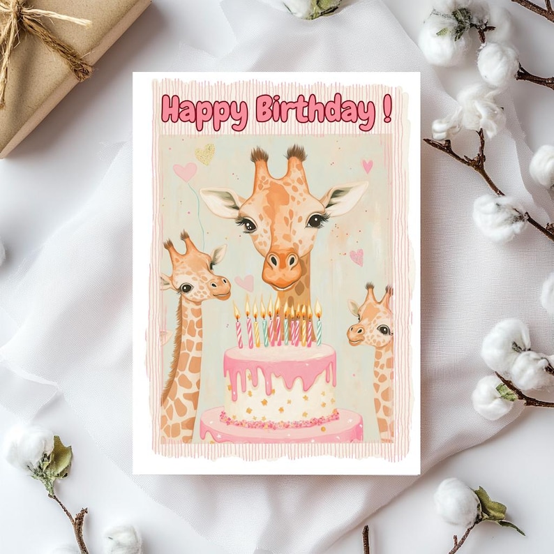 Cute Giraffe Birthday Card for Kids - Handmade Happy Birthday Card ...