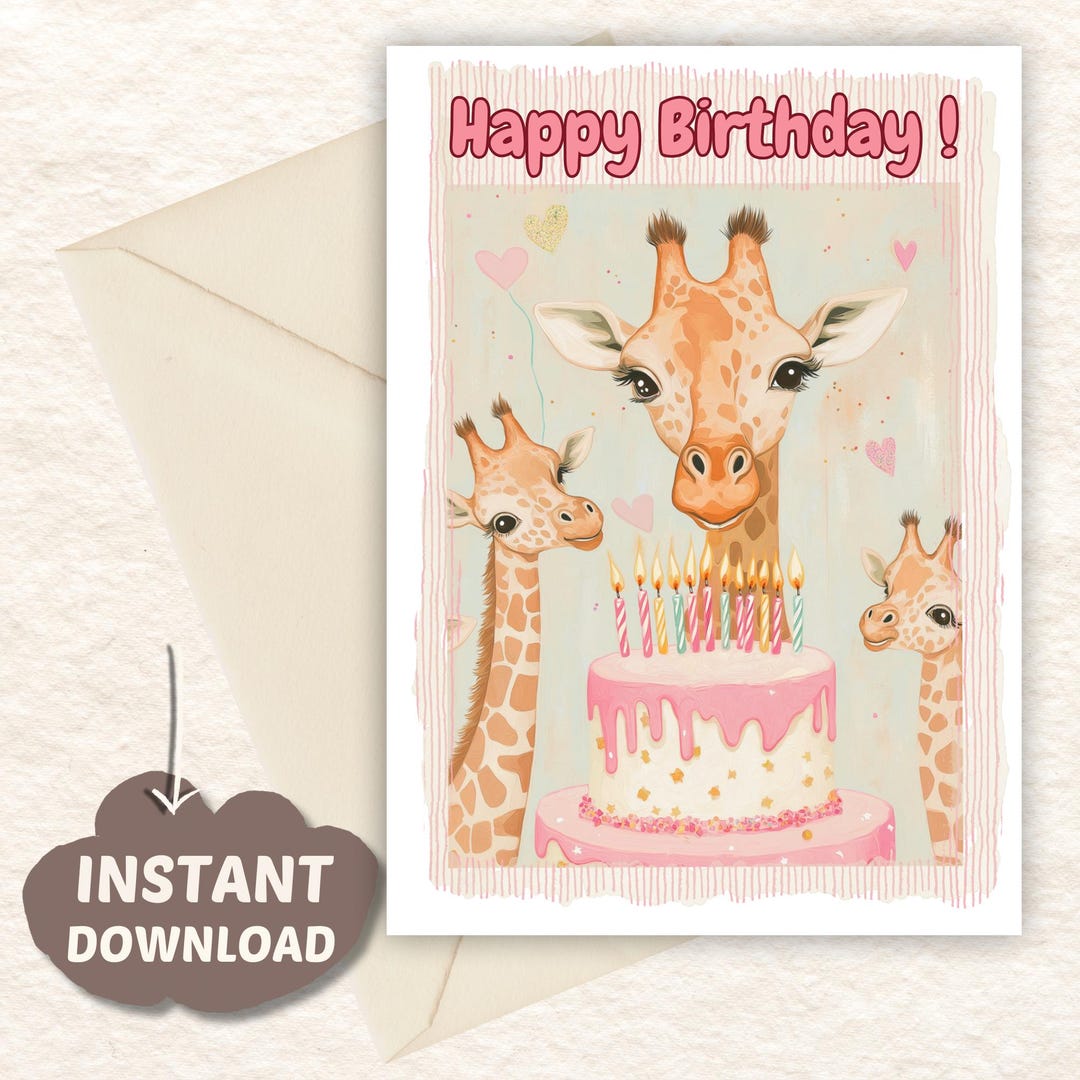 Cute Giraffe Birthday Card for Kids - Handmade Happy Birthday Card ...
