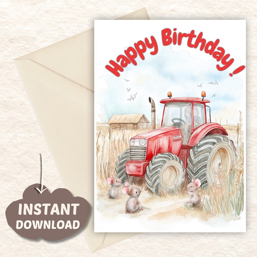 Kids Tractor Birthday Card - Fun Farm Theme for Children. Digital ...