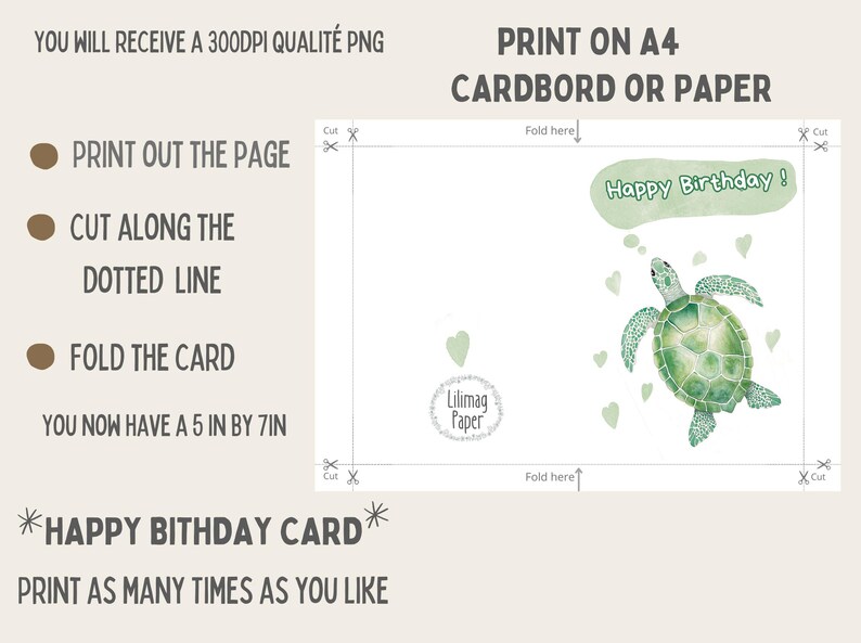 Printable Birthday Greeting Card With Sea Turtle Design - Instant ...