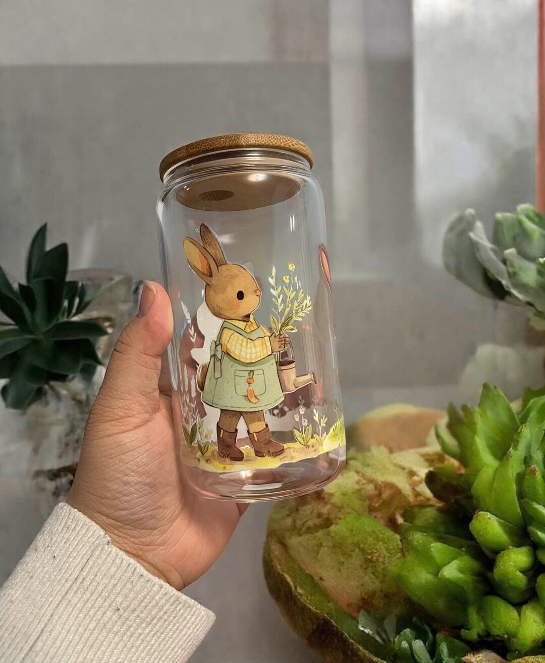 Cute Bunny Glass Cup A4 | Rabbit | Tumbler Glass | Viynl Tumbler | Beer ...