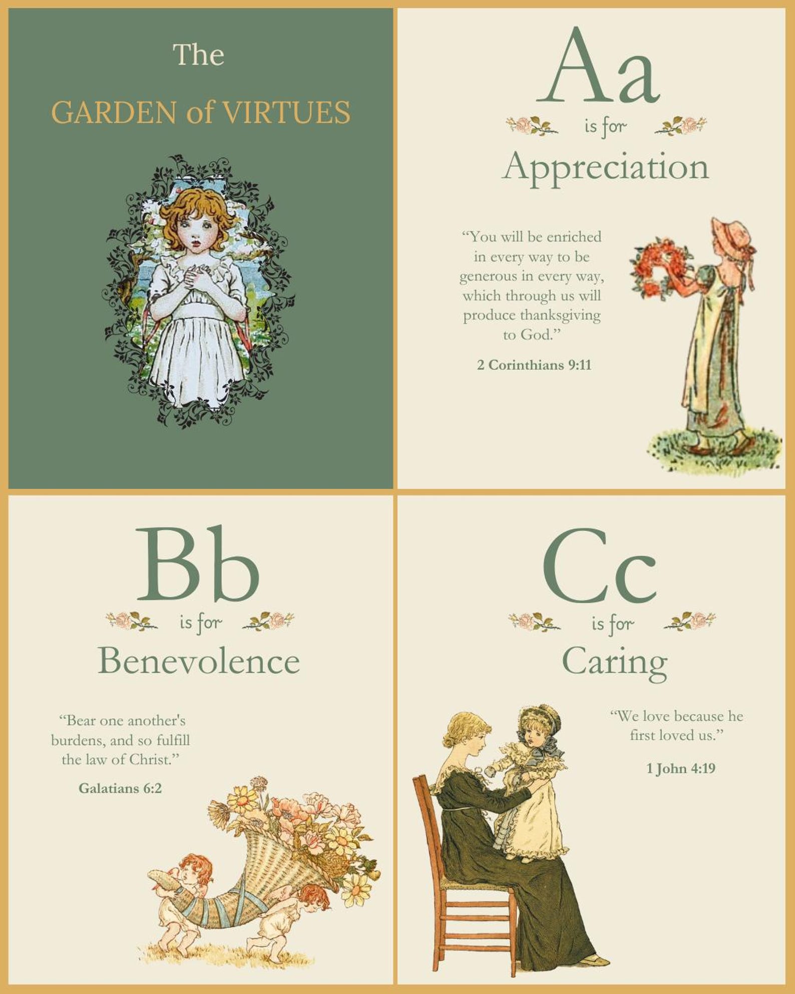 The Garden of Virtues, Character Building Alphabet, ABC Scripture Cards ...