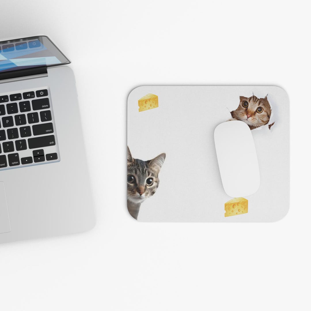 Cute Cat & Cheese Mouse Pad, Fun Desk Accessory, Cat Lover Gift, Pet ...