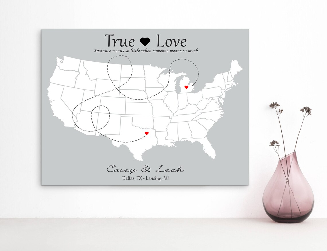 Relationship Map Personalized Long Distance Love Map - Etsy