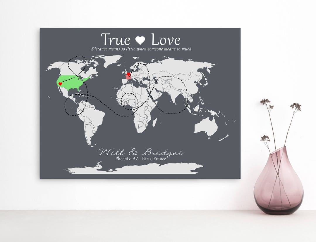 Relationship Map, Personalized Long Distance Love Map, Distance Husband ...