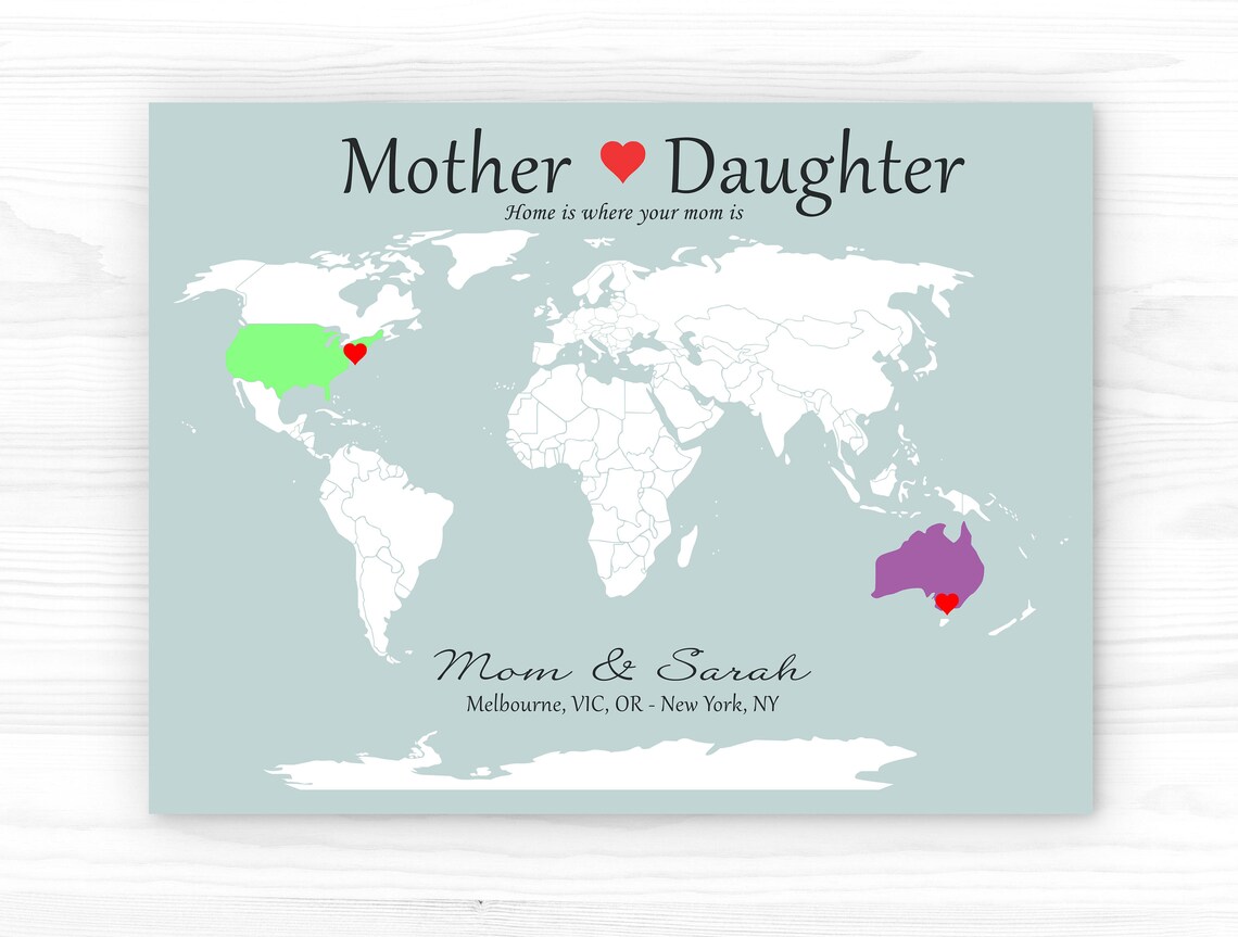 Mom From Daughter Long Distance Map Long Distance Love Gift - Etsy