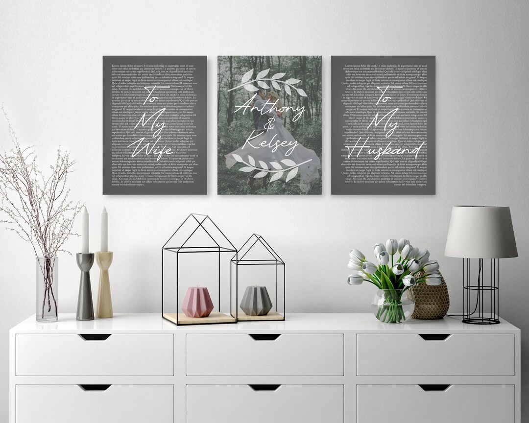 Personalized 3 Panel Wedding Vows Canvas With Names, Ivy and Photo - Etsy