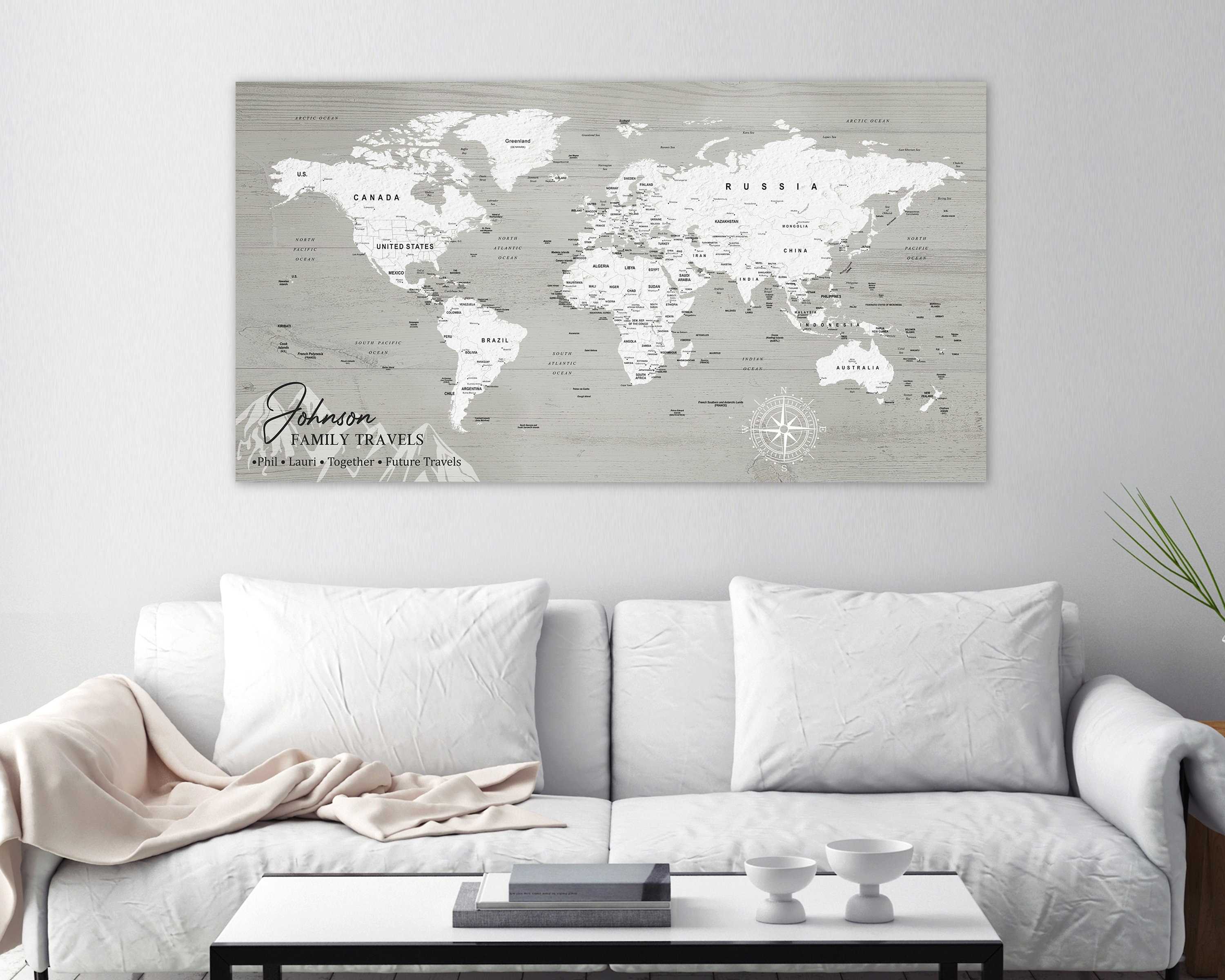 Personalized Push Pin World Map Canvas: Rustic Travel Tracker - Etsy