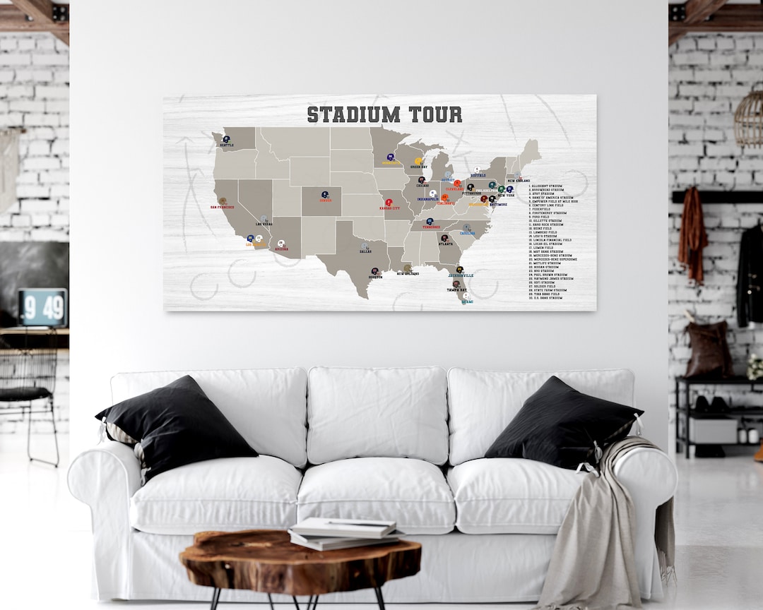 Stadium Tour, Football Stadium Pin Map, Sports Push Pin Map, Map of ...