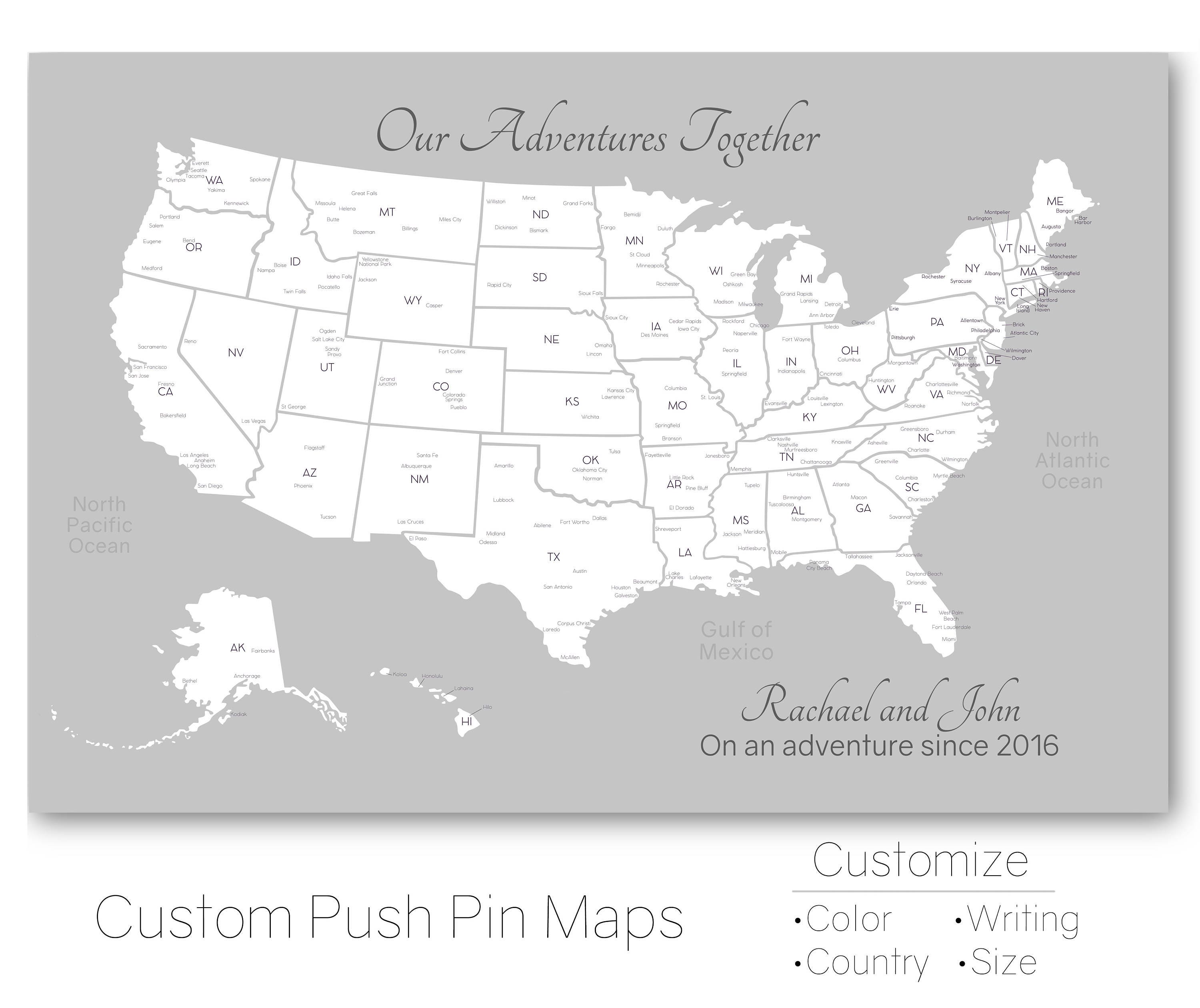 Push Pin Travel Map United States Map Pin Board - Etsy