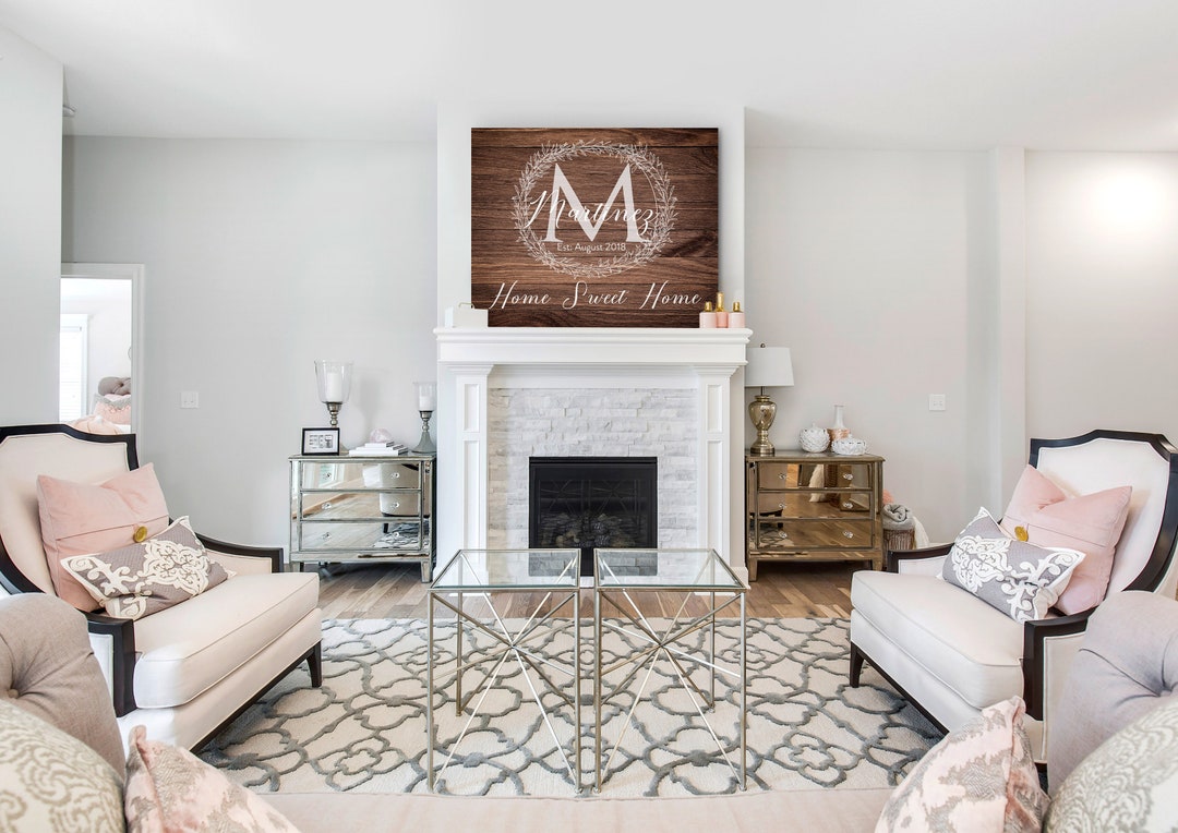 Home Sweet Home Sign • Family Monogram Sign • Wood Texture Large Last ...