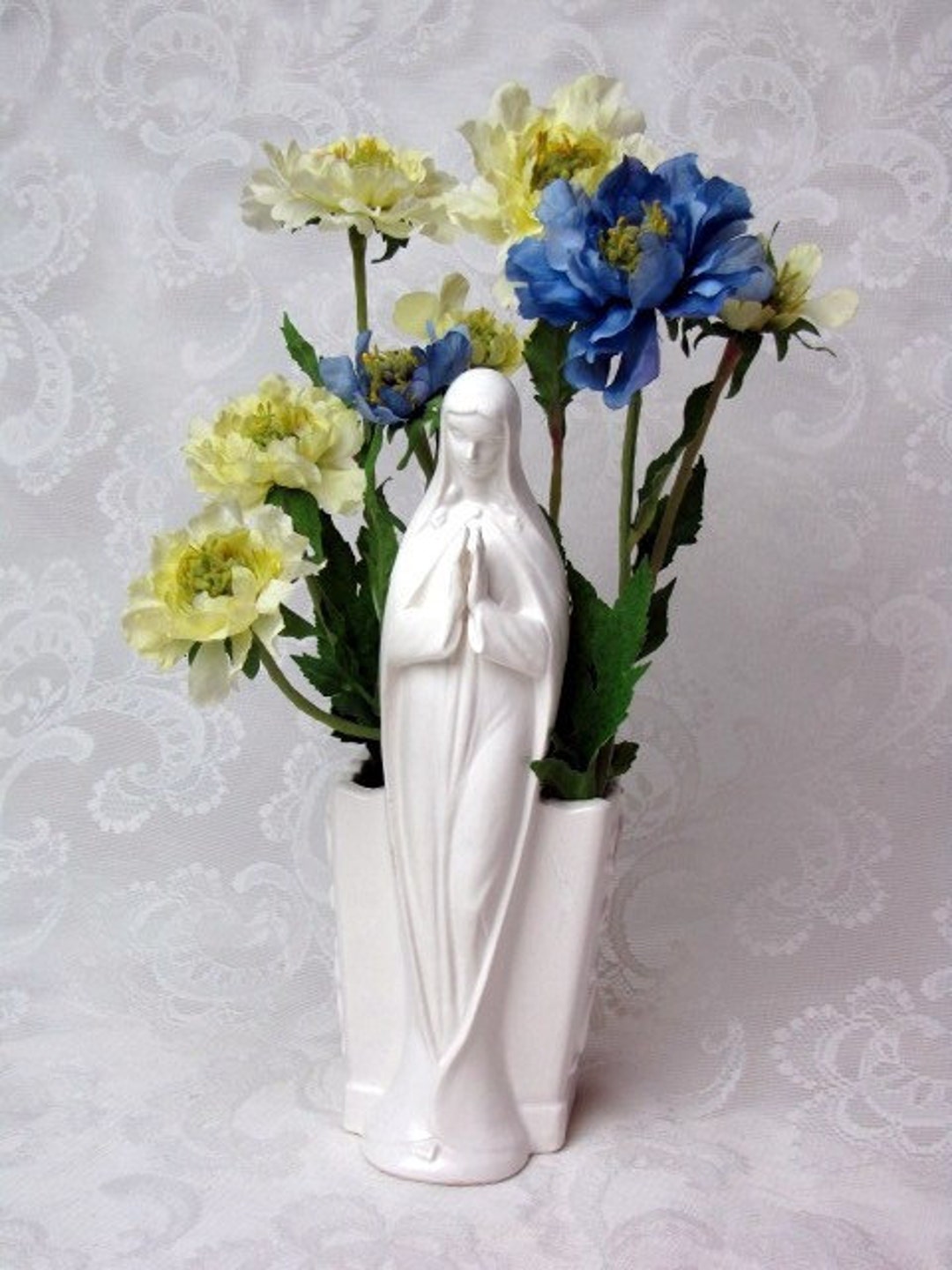 White Ceramic Praying Mother Mary Flower Planter Vase Japan - Etsy