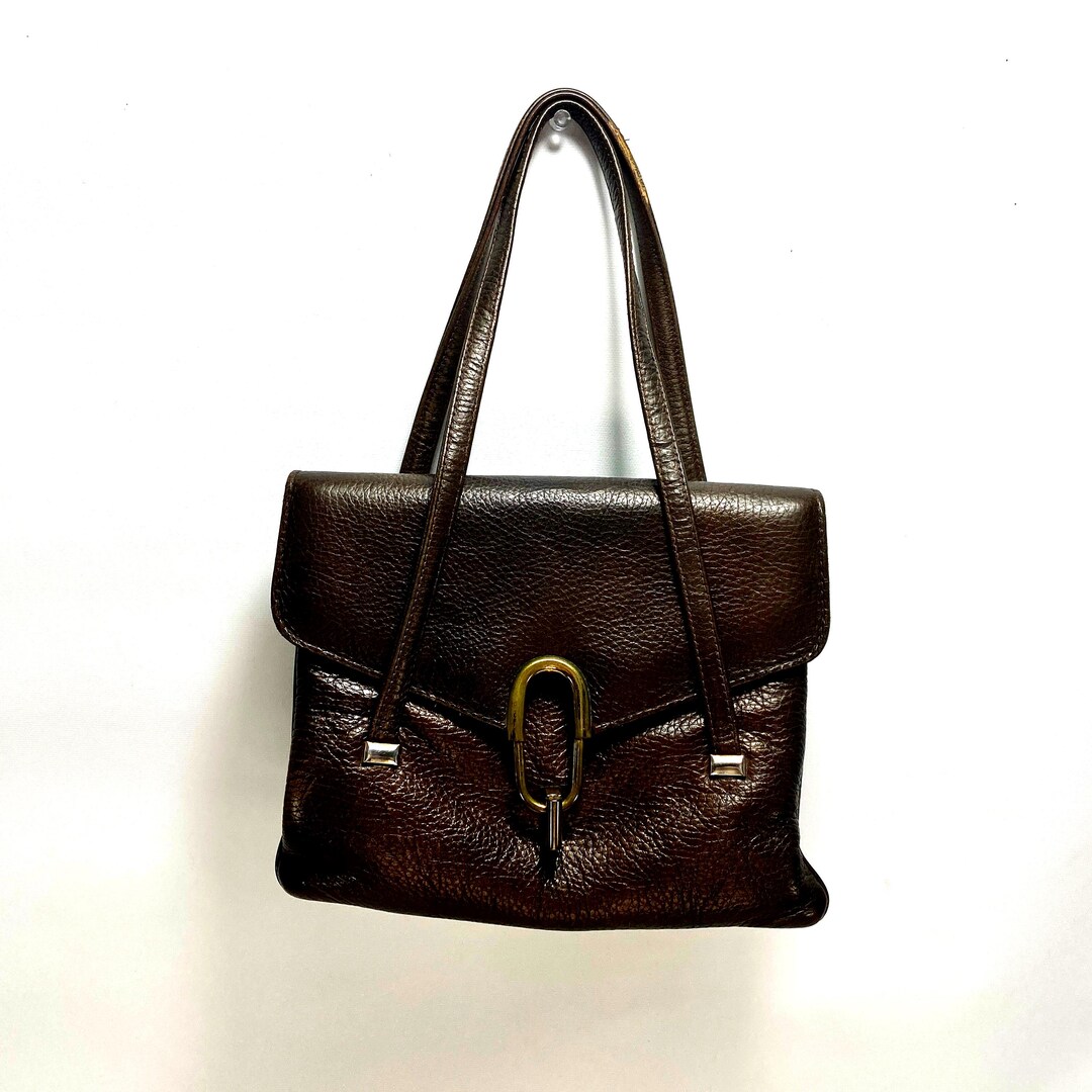 Vintage 50s Margolin Brown Leather Handbag Three Compartments Double ...