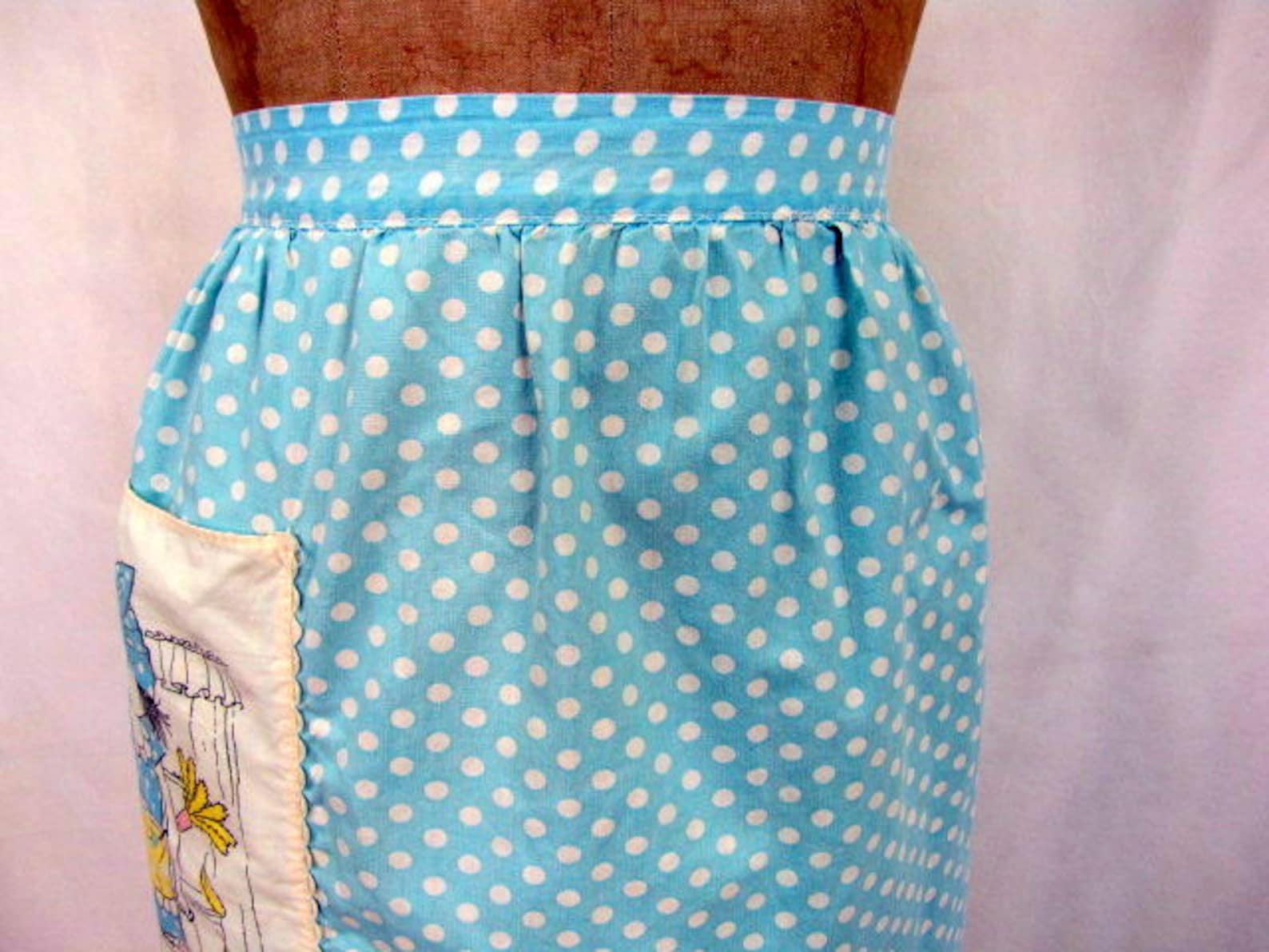Vintage 60s Half Apron Polka Dots Blue and White Cotton | Etsy
