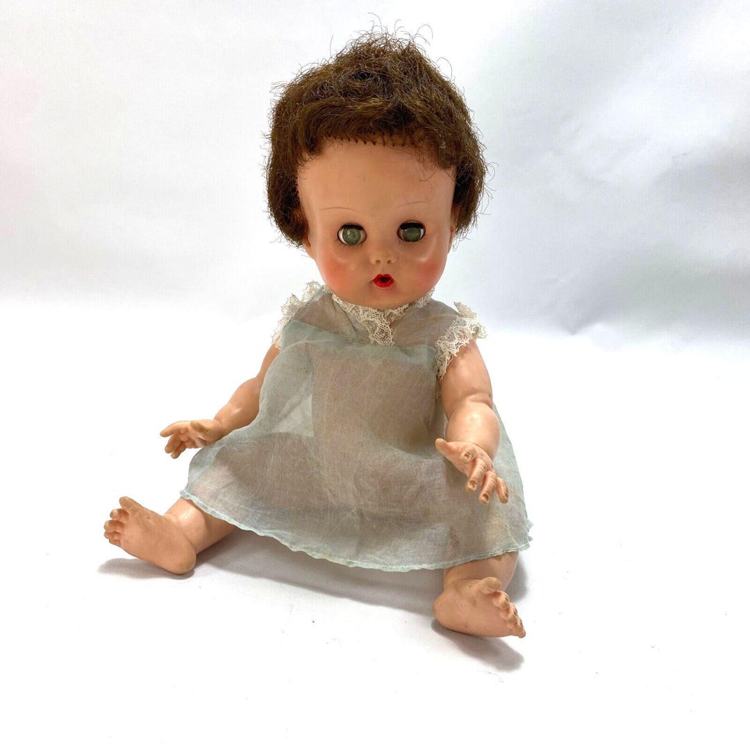 Vintage Creepy Scary Baby Doll Fuzzy Hair Open Close Eyes Rubber Body ...