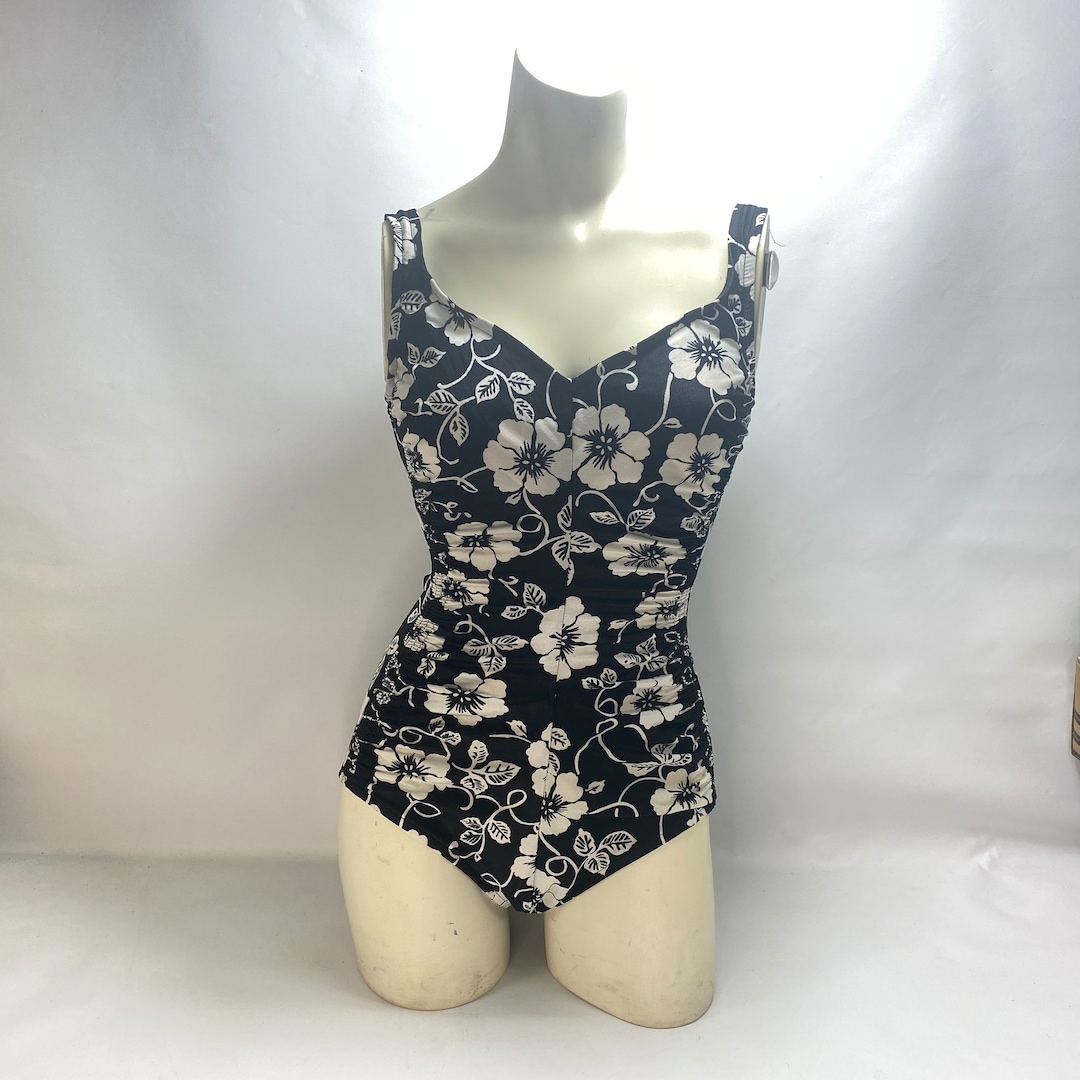 Vintage Maxine of Hollywood One Piece Swimsuit 10 Black and White ...