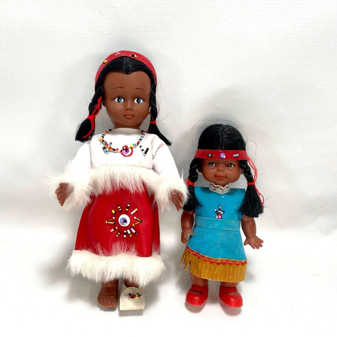 Vintage Indigenous Native American Dolls 11"-8" Plastic Beaded Clothing ...