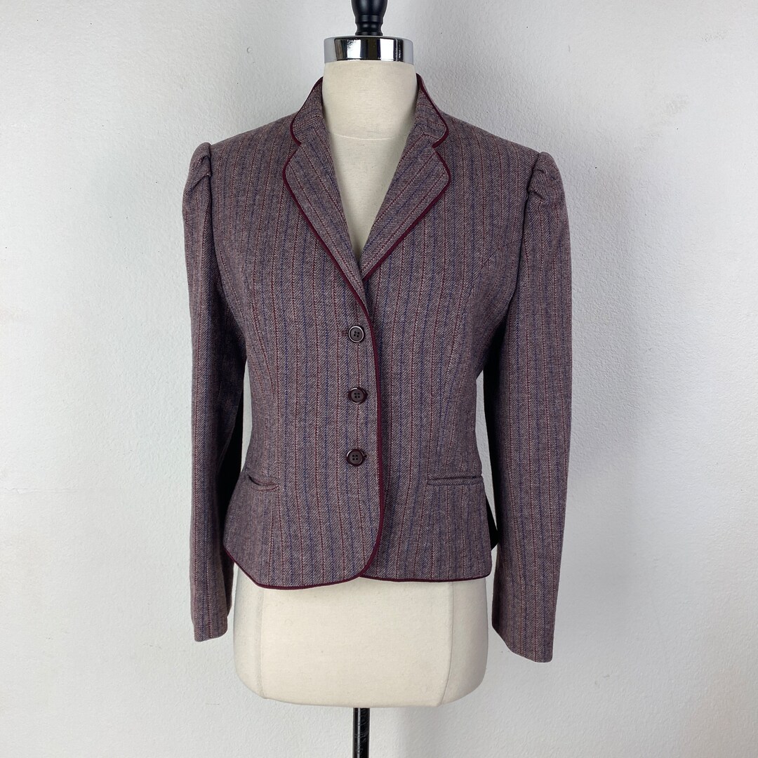 Vintage Bert Newman Maroon Wool Crop Blazer Pin Stripe Front Pockets ...