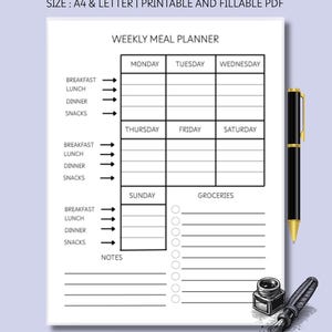 Weekly Meal Planner Printable: Digital PDF Template for Goodnotes (A4 ...