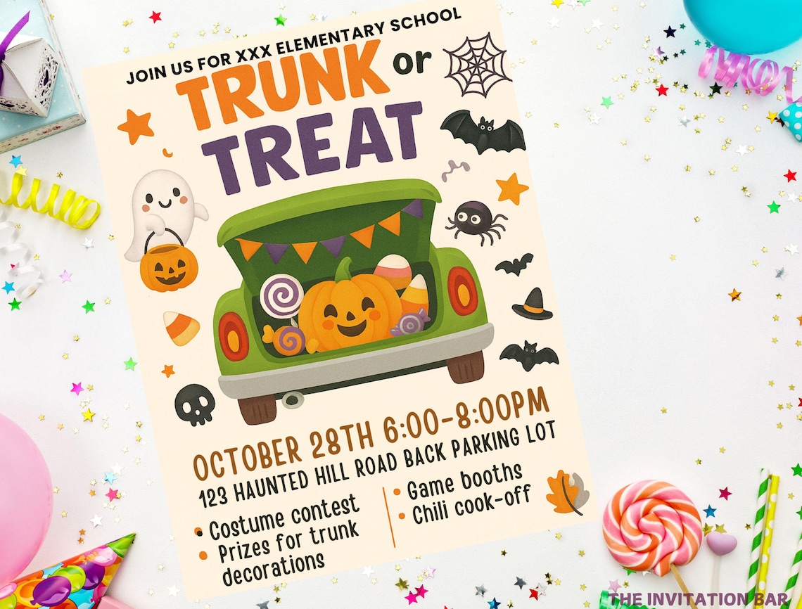 Halloween Trunk or Treat Invitation: Editable Flyer Poster (digital ...