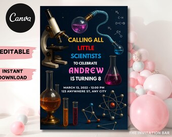 Editable Mad Science Experiment Birthday Invitation, Science Experiment Invitation, Boy Science ...