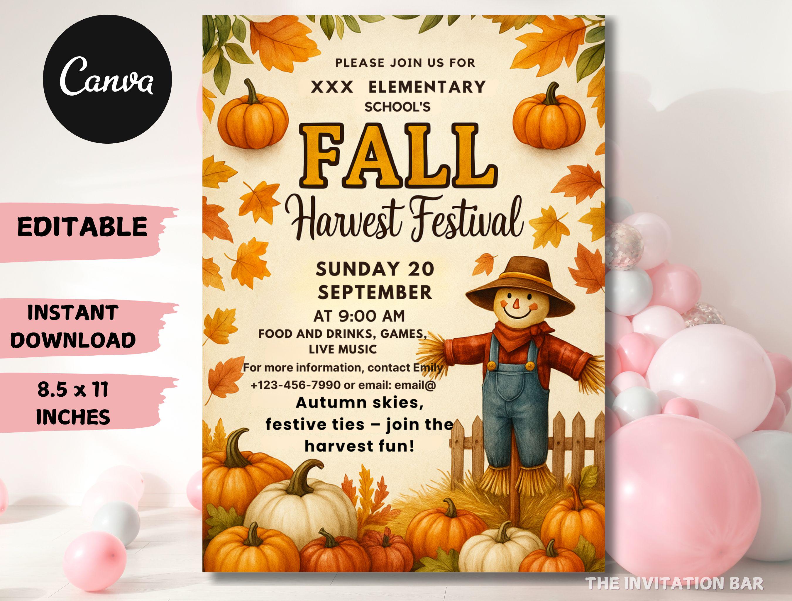 Editable Fall Festival Invitation Template: Harvest Party Flyer (8.5x11 ...