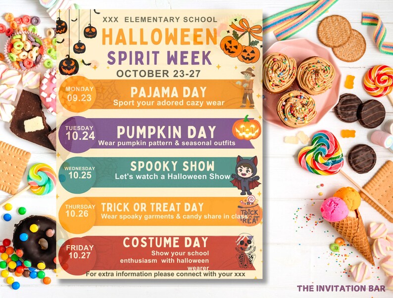 Editable Halloween Spirit Week Flyer: School Events Itinerary (canva ...