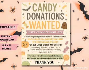 Halloween Candy Donation Flyer Template — Trunk or Treat School PTO ...