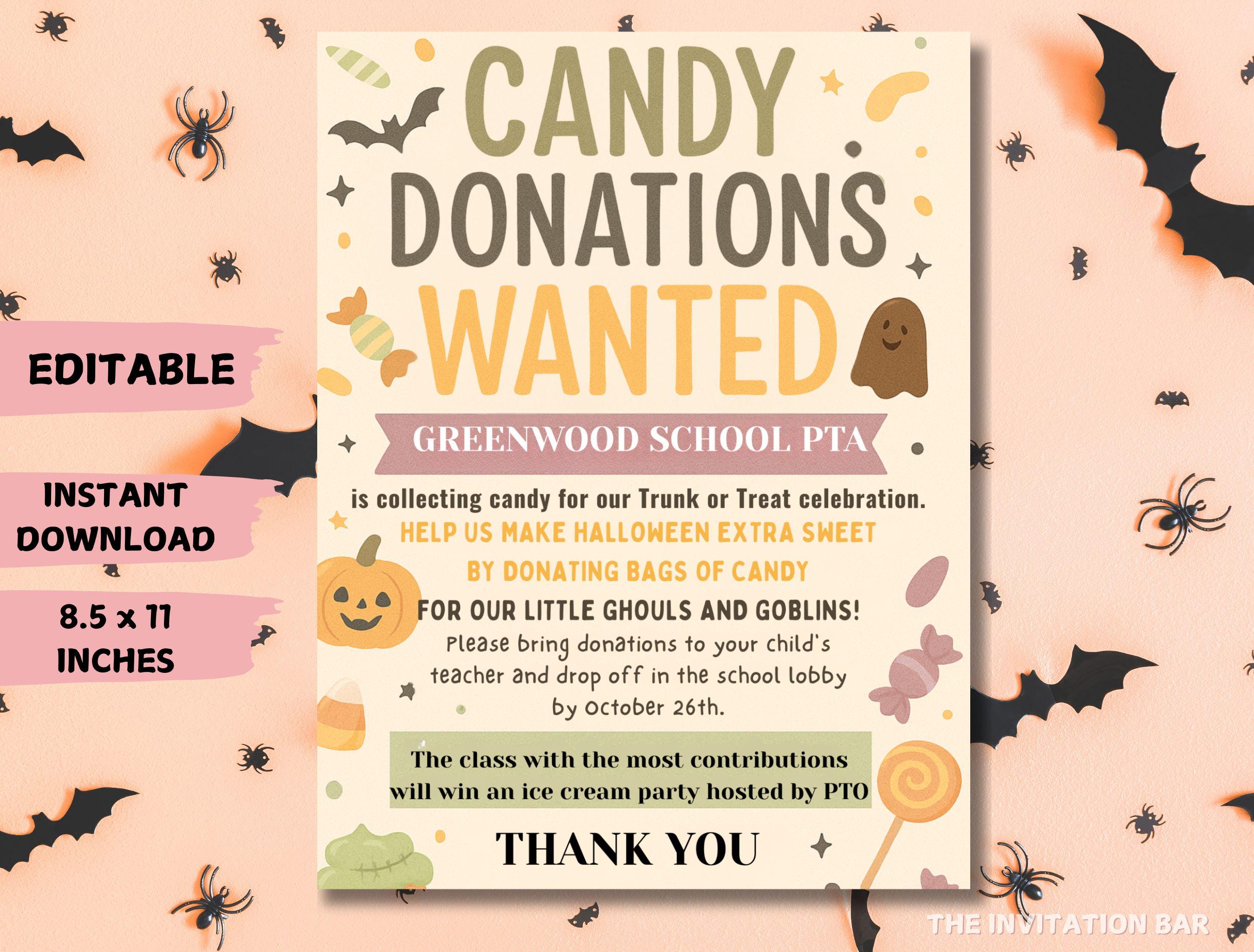 Halloween Candy Donation Flyer Template — Trunk or Treat School PTO ...