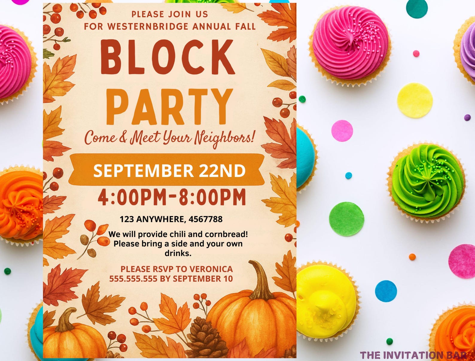 Fall Block Party Flyer Editable Template for Autumn Neighborhood Party ...