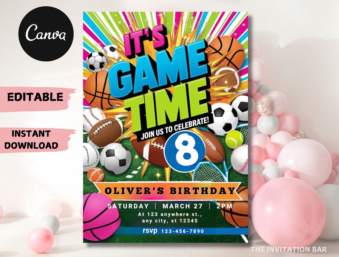 Editable Sports Birthday Invitation, Sports Party Invite, Sports Game ...