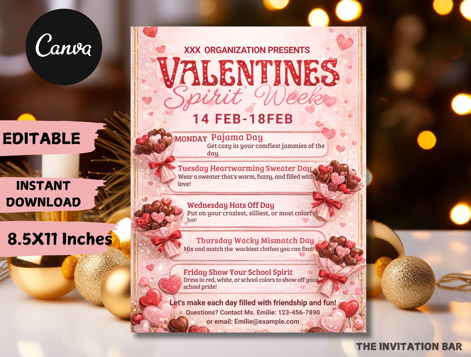 Valentines Day Spirit Week Flyer Editable | School Spirit Week Schedule ...