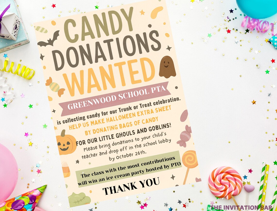 Halloween Candy Donation Flyer Template — Trunk or Treat School PTO ...