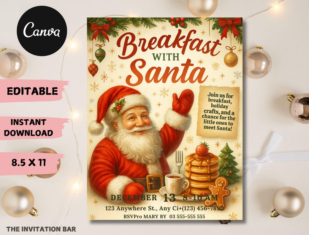 Editable Christmas Breakfast With Santa Flyer | Holiday Brunch ...